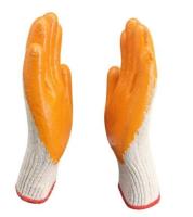 China 7Ga Orange Latex Work Gloves Cotton Yarn Dipped Rubber Coated Glove for sale