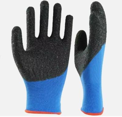 China 3/4 Dipped Crinkle Latex Dipped Gloves Nylon Polyester 13 Gauge Black Work Latex Gloves for sale