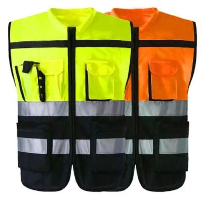 China Patchwork Polyester Safety Vest With Pockets And Zipper Orange Green for sale