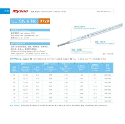 China UL3728 Silicone Rubber Wires 300v 200C 16AWG FT2  Black Home Appliance Lighting for sale
