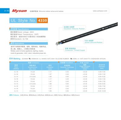 China 300V 150C 2core 14-18AWG Silicone Rubber Wires and Cables FT-2 for Home Appliance Lighting Industrial Power Wire UL758 Standard for sale