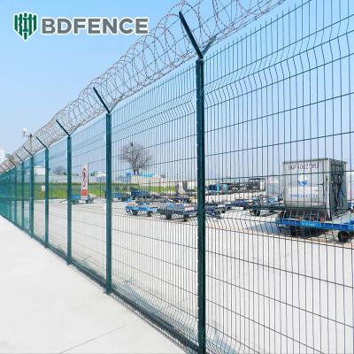 China Galvanized 3D Welded Wire Mesh Fence Panel With Barbed Wire Anti Climb Security Fencing For Airport Prison High Safety Areas for sale