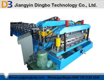 China 380V 50Hz Steel Tile Roll Forming Machine with PLC Compture Control System / Cr12mov Blade for sale