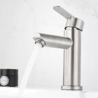 China 304 Single Hole Stainless Steel Basin Faucet Hot And Cold Nickel Brush for sale