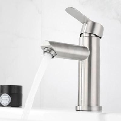 China 304 Single Hole Stainless Steel Basin Faucet Hot And Cold Nickel Brush for sale