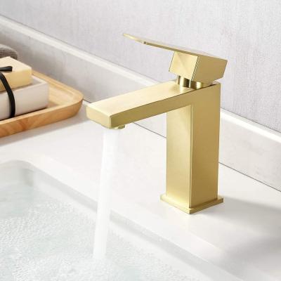 China 12L/Min Brushed Gold Bathroom Basin Faucet For Office Building for sale