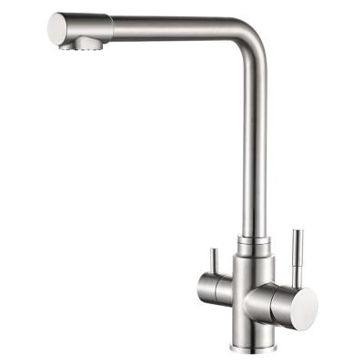 China 304 Stainless Steel 2 Way Basin Hot And Cold Taps 360 Rotating Kitchen Sink Faucet for sale