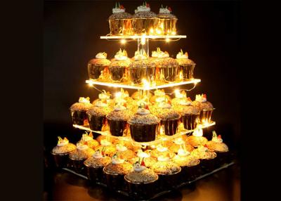 China Transparent Acrylic Cake Display Stand Clear 4 Tier Square Cupcake Stand for sale