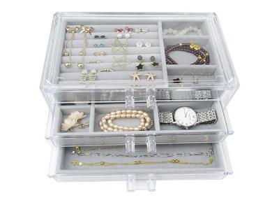China Large Capacity Clear Jewelry Display Acrylic Jewelry Boxes With Drawers Save Space for sale