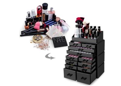 China Black Acrylic Cosmetic Display Stand Clear Makeup Storage Organizer With 12 Drawers for sale