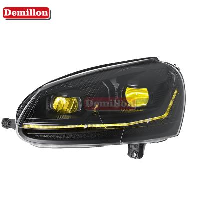 China Demillon Headlight Assembly Modified With Golden Eye Dual Color LED Daytime Running Light 2003-2011 for Volkswagen Golf 5 for sale
