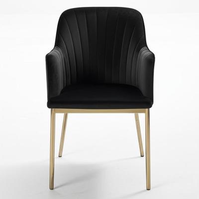 China Metal Frame Dining Room Seats Indoor Fabric Stackable Black Velvet Dining Chair for sale