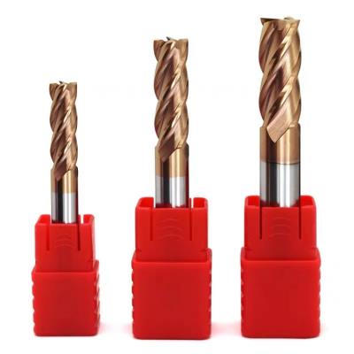 China Bronze Coating Hrc45 Milling Cutters For Metal HSS 4 Flute End Mill High Toughness for sale