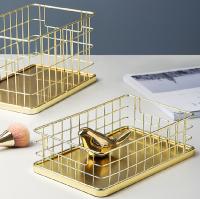 China Dresser And Cosmetics Metal Mesh Basket Golden Base for sale