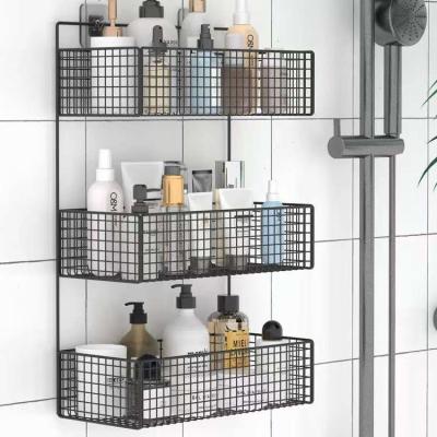China Bathroom Washstand 2.5mm Wall Storage Basket Bath Toilet Perforation Free Hanging for sale