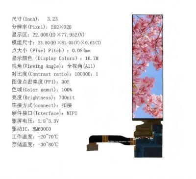 China 3.23 Inch AMOLED Display Module with 700 cd/m² Brightness and 262RGBx928 Resolution for sale