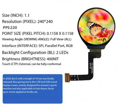 China 1.1 Inch Round IPS TFT Color Display with 240x240 Resolution and 400nit Brightness 4SPI interface Driver IC GC9A01 home appliances for sale