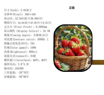 China 2.05 Inch AMOLED Display Module with 368x448 Resolution and 800nit Brightness for Smart Home Appliances for sale
