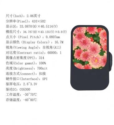 China 2.06 Inch AMOLED Display Module with 700nit Brightness and SPI Interface CO5300 IC for sale