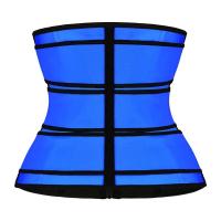 China YKK Zipper 3 Belts Waist Trainer Blue Plus Size Waist Trainer For Lower Belly for sale