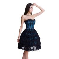 China Dark Blue Lace Bustier And Corset Plus Size Steel Boned Corset Dress for sale
