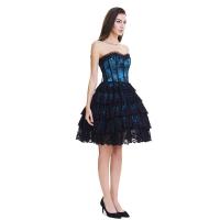 China Dark Blue Lace Bustier And Corset Plus Size Steel Boned Corset Dress for sale