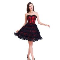 China OEM 9 Steel Boned Tight Lacing Corset Black Bustier Top Dress for sale