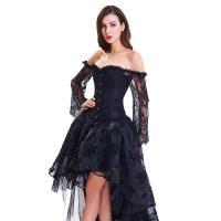 China Steampunk 9 Steel Boned Black Lace Corset Dress S To 2XL Size for sale