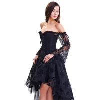 China Steampunk 9 Steel Boned Black Lace Corset Dress S To 2XL Size for sale