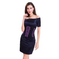 China Polyester 2XL Embroidered Corset Bandage Dress Black And Purple for sale