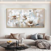 China Customized Size Accepted 100% Hand Painted Wall Art Abstract White Flowers Home Decor Modern Abstract Flowers Oil Painting for sale