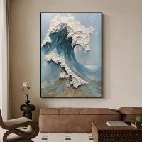 China Seaside Hand Painted Oil Painting with Blue Ocean Waves for sale