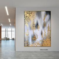 China Gold Abstract Foil Hand Painted Oil Painting with Hand Applied Gold Leaf - Customized Size Wall Decor Canvas Art for sale
