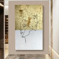 China Modern Abstract Design Gold Foil Hand-Painted Oil Painting Canvas Wall Art with Customized Size for sale