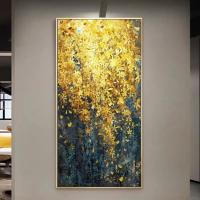 China MJSP Brand Modern Abstract Gold Leaf Hand-Painted Landscape Oil Painting on Canvas with Customizable Size for Living Room for sale