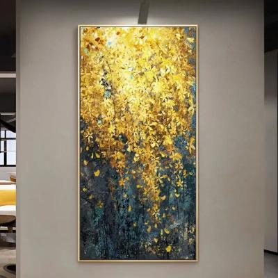 China MJSP Brand Modern Abstract Gold Leaf Hand-Painted Landscape Oil Painting on Canvas with Customizable Size for Living Room for sale