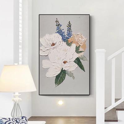 China Modern Hand Painted 3D Relief Abstract White Flower Landscape Canvas Oil Painting Customizable Size Wall Art for sale