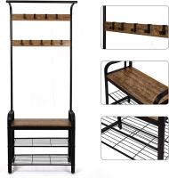 China Wooden Metal Coat Rack With Shoe Bench For Entrance Area With Hooks, 3Layers for sale