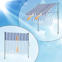 China Retractable height-adjustable Waterproof front door Clamping Window Awning For Outdoor   Terrace,250*120cm,Blue+White for sale