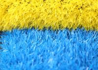China PE PP Hard Wearing Colorful Artificial Grass 25mm Blue Yellow for sale
