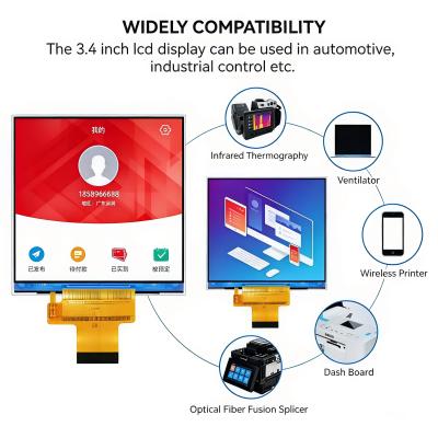 China 3.4 Inch Square LCD Display 480x480 MIPI Interface Display With Optional Touch Screen for sale