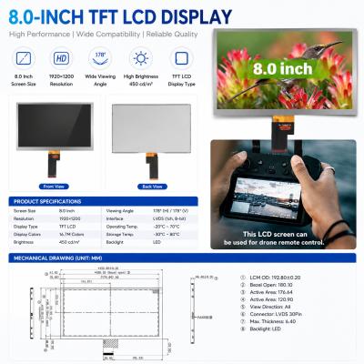 China Industrial LVDS Display Module 1024x600 LCD Module Panel 8 Inch For HMI And Embedded Devices for sale