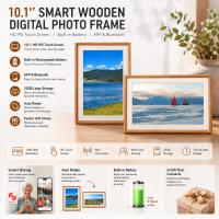 China HD Wooden Digital Picture Frame 10.1 Inch Smart Digital Picture Frame With Bluetooth And Built In Battery for sale