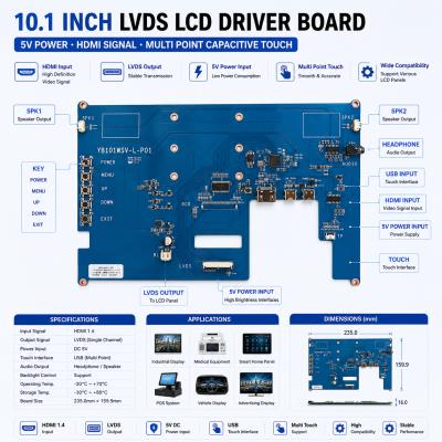 China LVDS HDMI Driver Board 10.1 Inch HDMI LCD Controller Board With Capacitive Touch 5V Power for sale