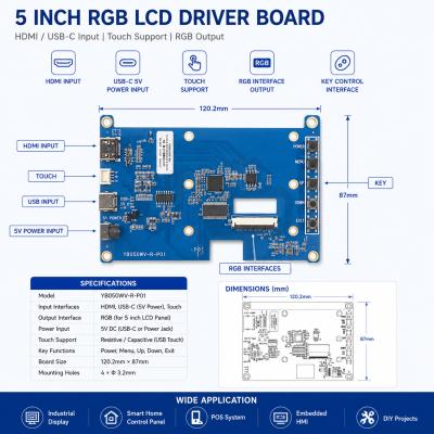 China 5 Inch HDMI Driver Board 40 Pin RGB Controller Board With Type C 5V Power Input Display Driver for sale