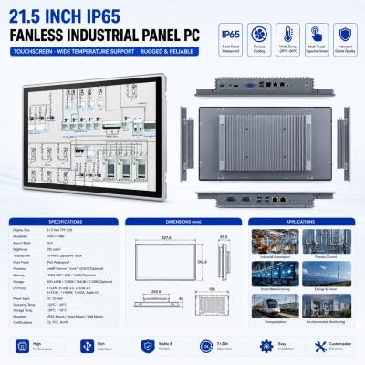 China 21.5 Inch Industrial Computer Monitor Wide Temperature Fanless Panel Computer IP65 for sale