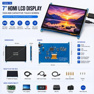 China 7 Inch HDMI LCD Display 1024x600 Capacitive Touch Screen For Raspberry Pi for sale