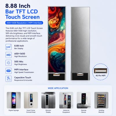 China 8.88 Inch TFT LCD Touch Screen MIPI Interface Bar Type Display 600x1600 Resolution 500 Nits for sale