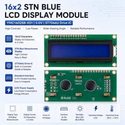 China 16x2 Character LCD Display STN Blue 5V Monochrome LCD Module ST7066U Controller Replacement for sale