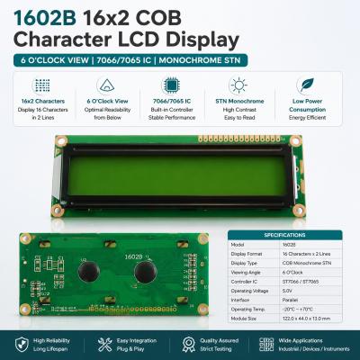 China STN Monochrome LCD Display 1602B 16x2 COB LCD Module With ST7066 / 7065 Controller for sale